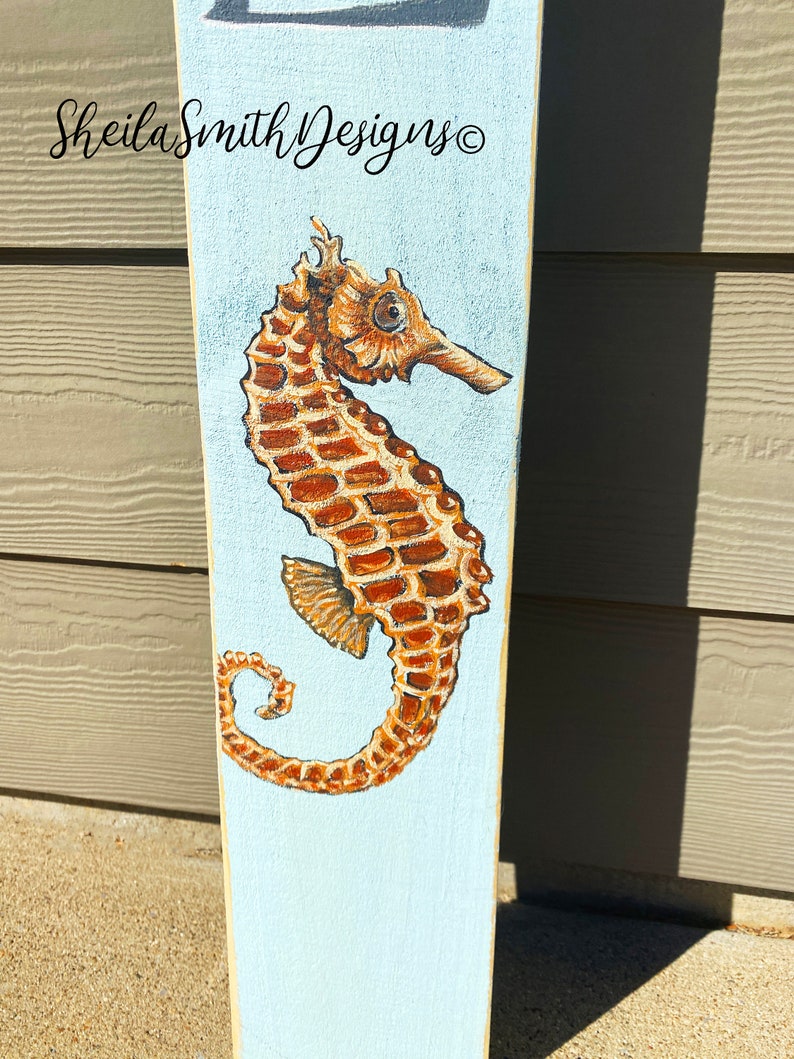 Seahorse Welcome Sign Beach Welcome Sign Coastal Seahorse - Etsy