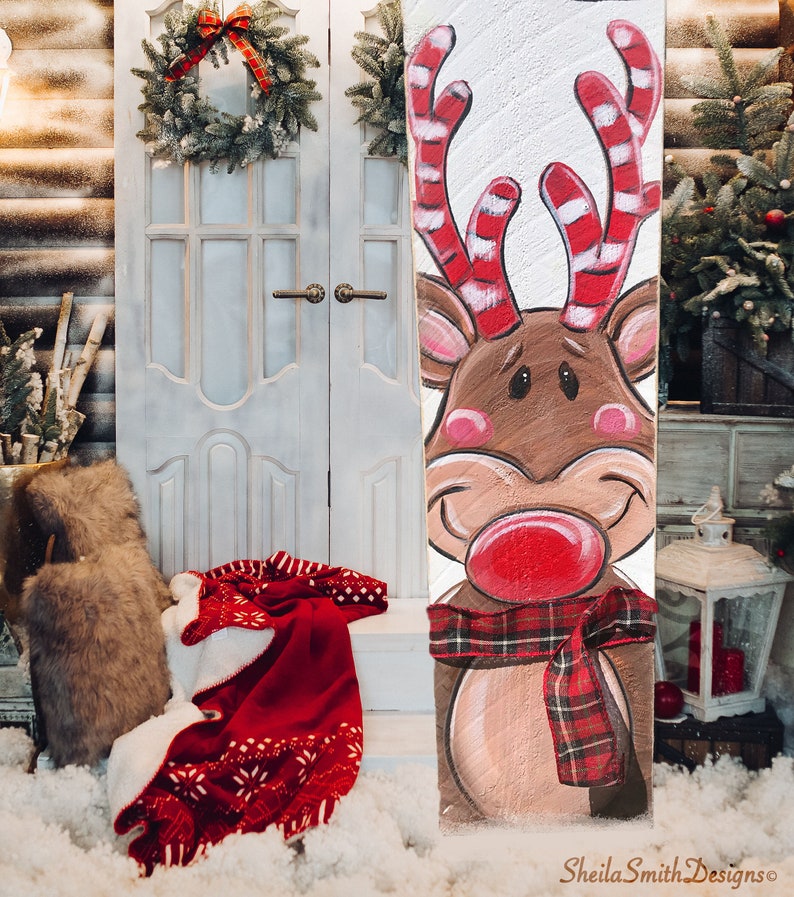 CHRISTMAS Reindeer Welcome SIGN, Winter WELCOME Sign, Rudolph the ...