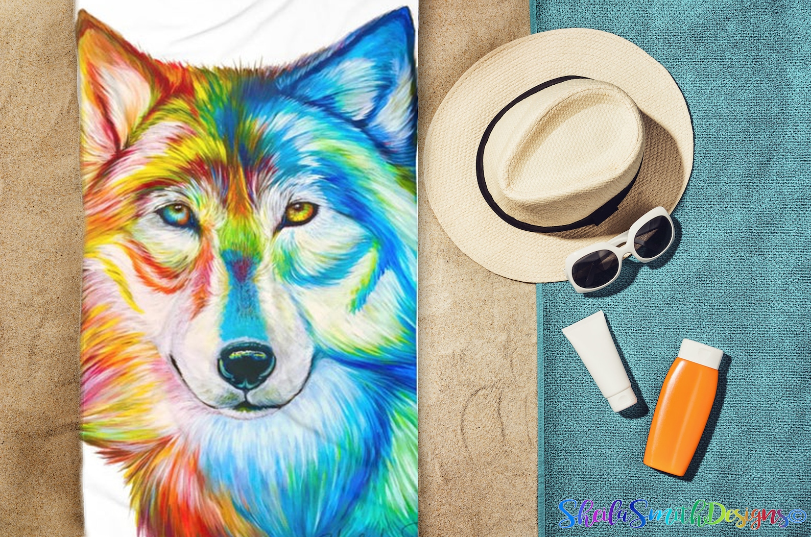 Wolf Beach Towel Colorful Wolf Pool Towel Wolf Towel Blue - Etsy