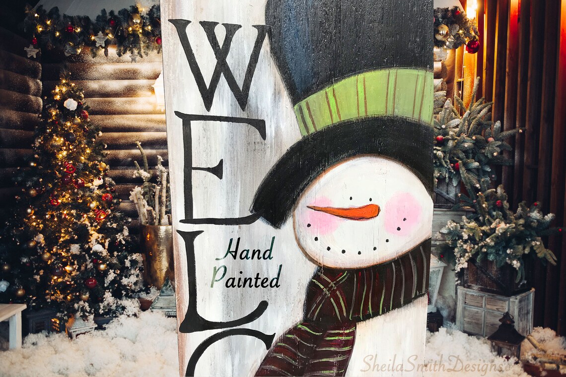 Winter Welcome Snowman Sign Snowman Sign Vertical Front Door - Etsy
