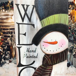 Winter Welcome Snowman Sign, Snowman Sign, Vertical Front Door Sign ...