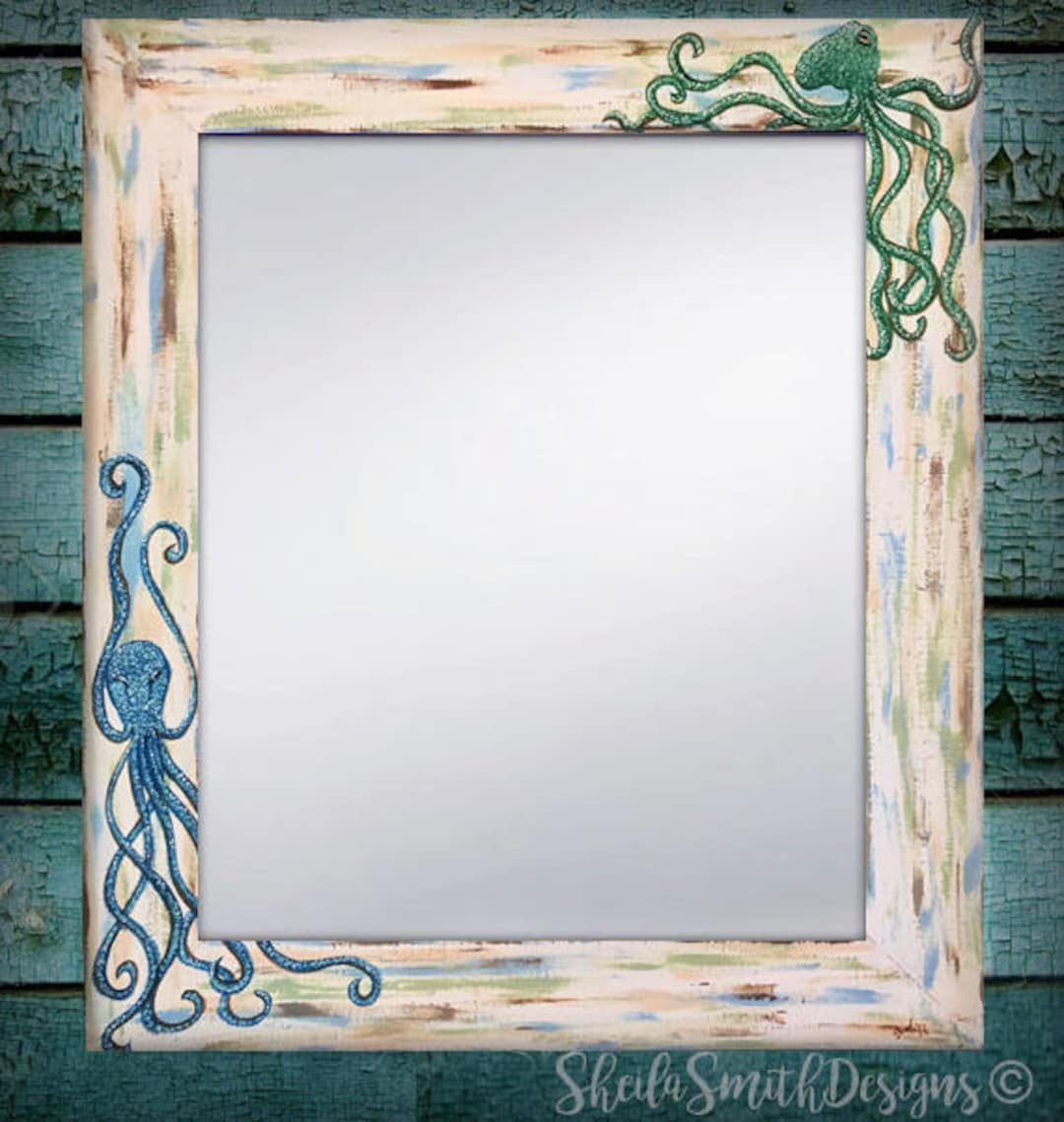 Hand Painted Octopus Mirror, Beach Mirror, Beach Decor, Beach House Art ...