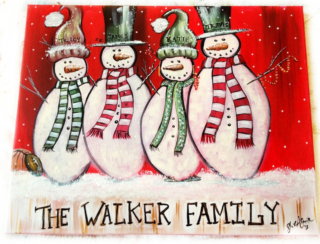 Personalized Snowmen Family Painting, Perfect for Christmas Gift, Snow ...
