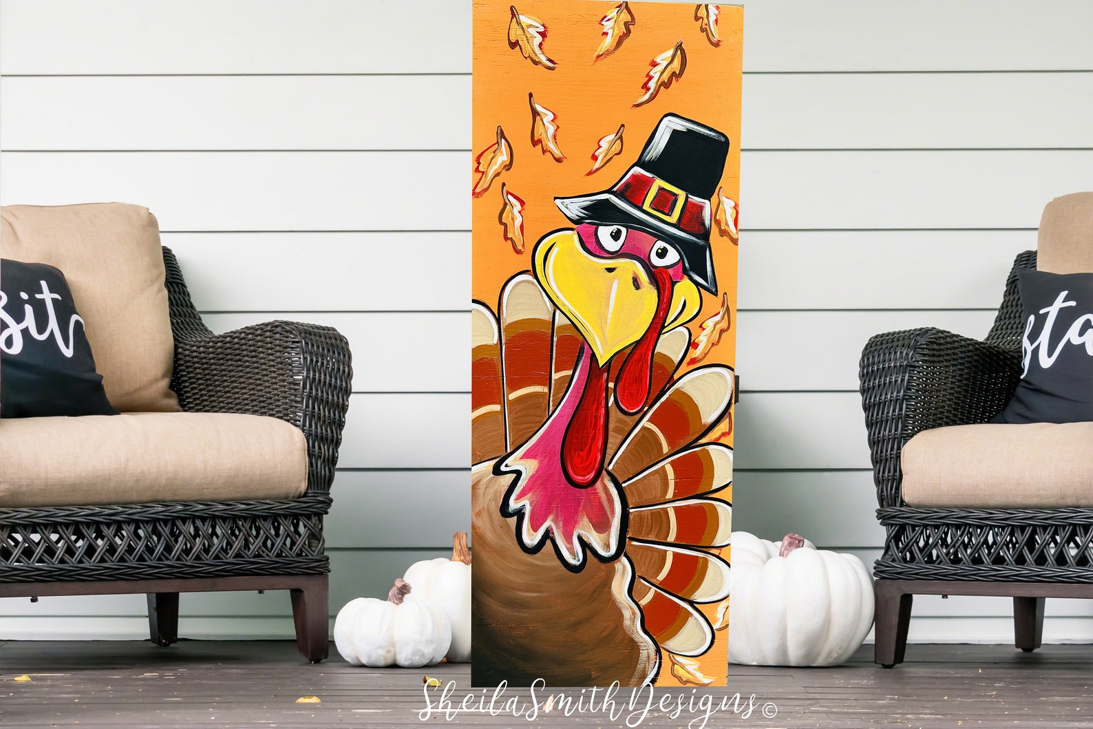 Happy Thanksgiving Sign, Fall Welcome Sign, Turkey Vertical Front Door ...
