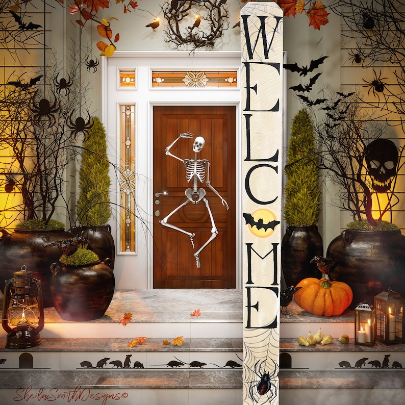 WELCOME SIGN Halloween spooky Welcome Sign Vertical front | Etsy