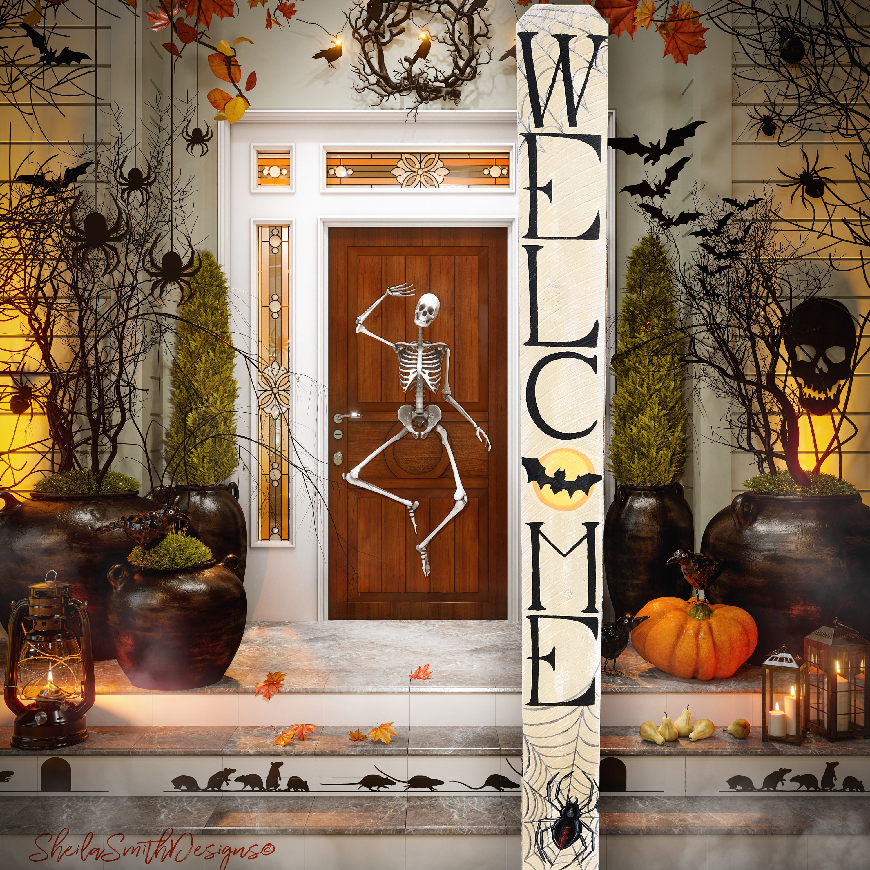 Halloween Sign, Halloween Decor, Halloween Spooky Welcome Sign, Front ...