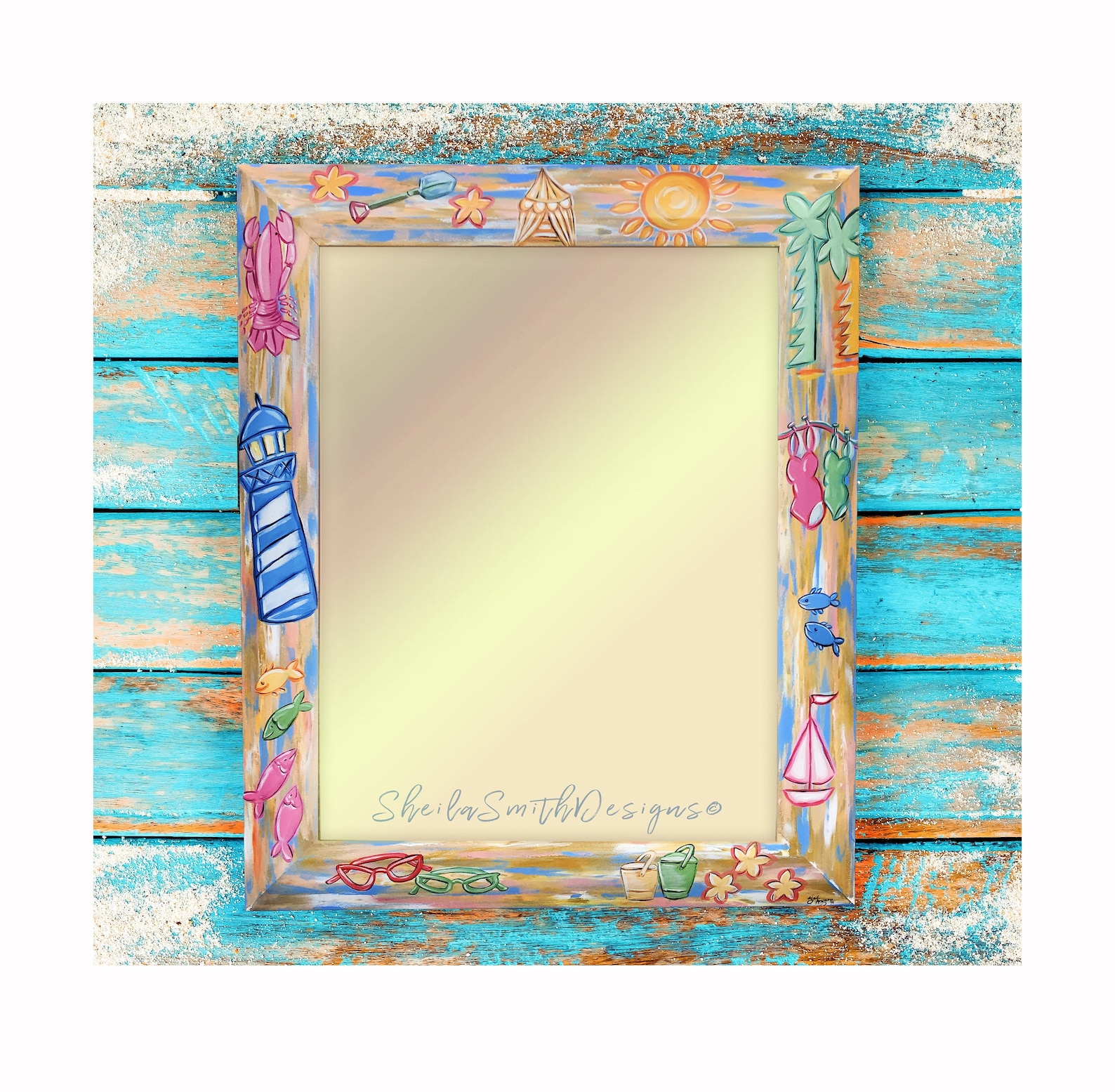 Hand Painted Beach Themed Mirror, Beach Mirror, Beach Decor, Beach ...