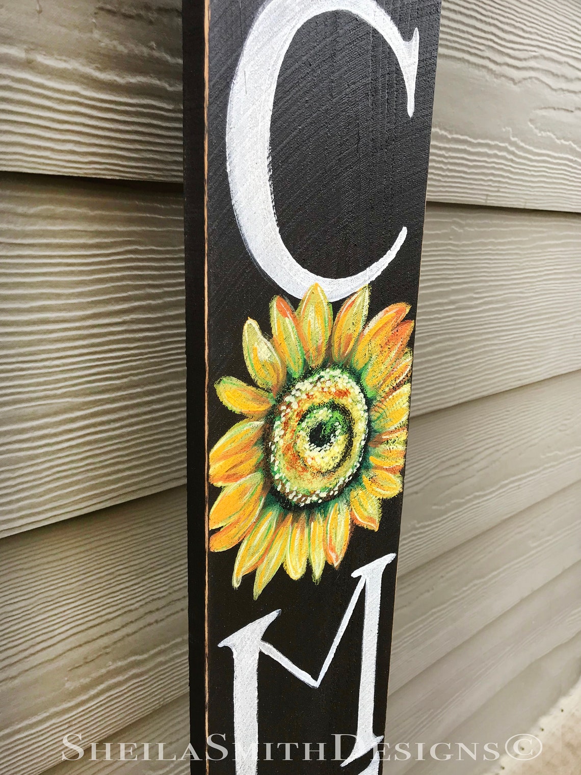 WELCOME SIGN Rustic Sunflower Wood Welcome Sign Vertical | Etsy