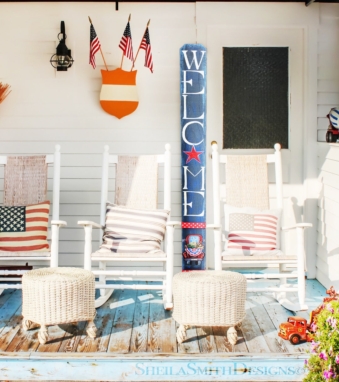 Fourth of July WELCOME SIGN, Patriotic Decor, Summer Sign, Front Porch ...