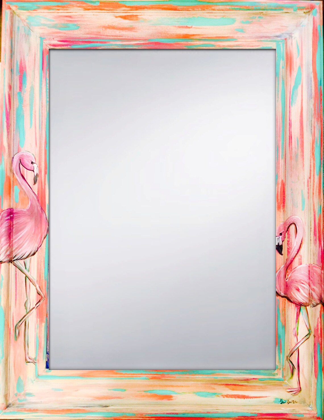 Hand Painted Flamingo Mirror, Beach Mirror, Beach Decor, Flamingo Art ...