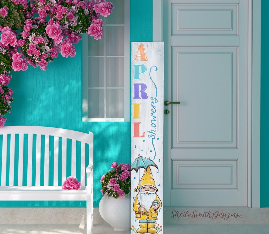 April Showers Spring Sign, Spring Welcome Sign, Gnome Decor, Front ...
