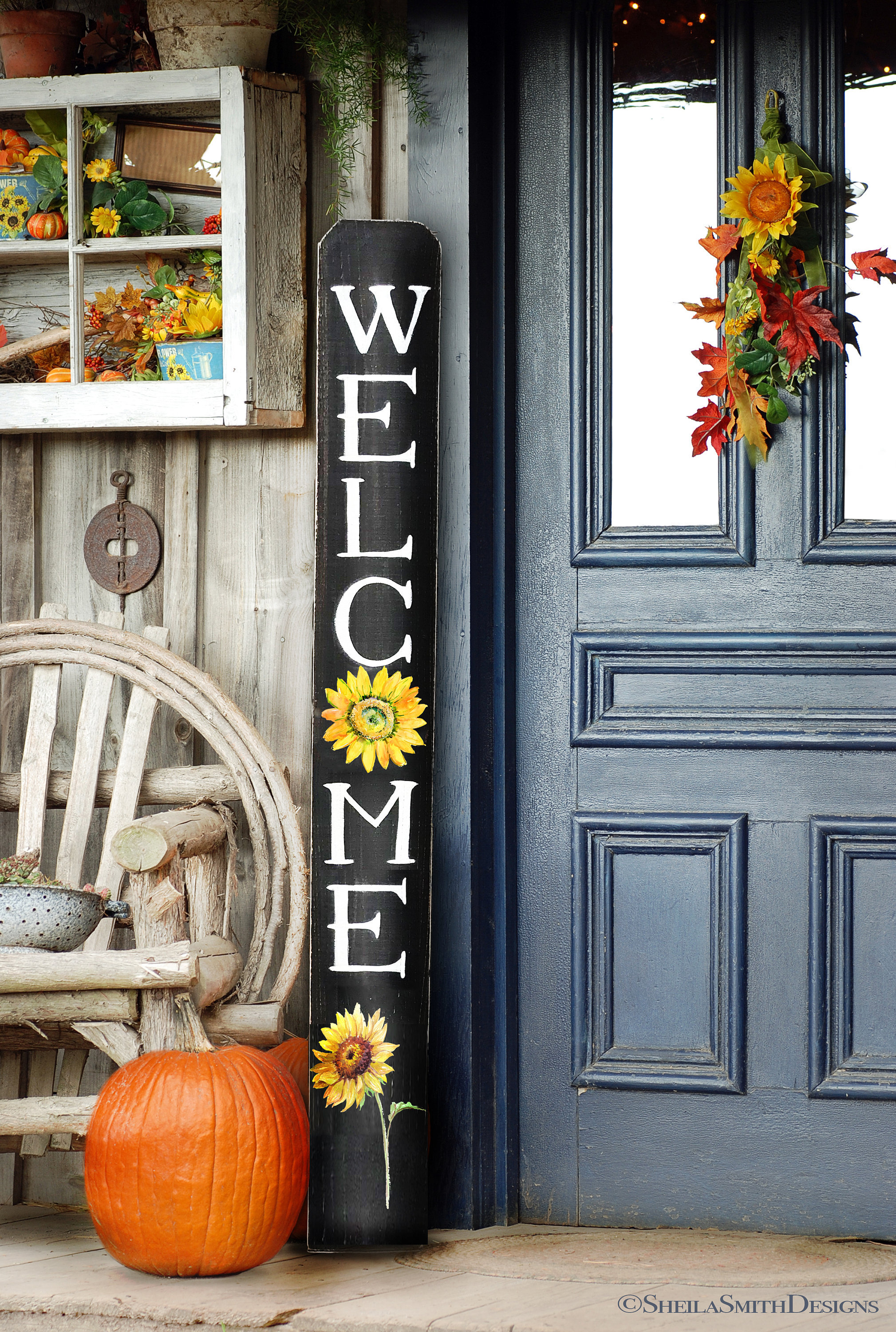 WELCOME SIGN Rustic Sunflower Wood Welcome Sign Vertical | Etsy