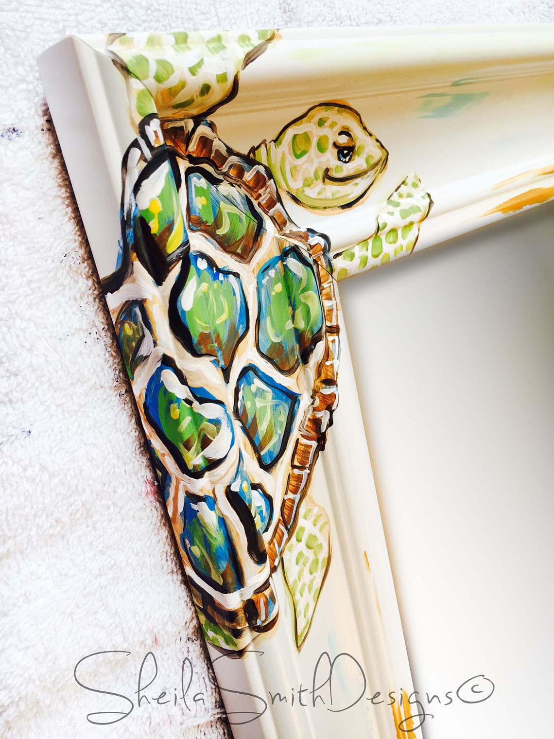 Hand Painted Turtle Mirror, Beach Turtle Mirror, Beach Decor, Beach ...