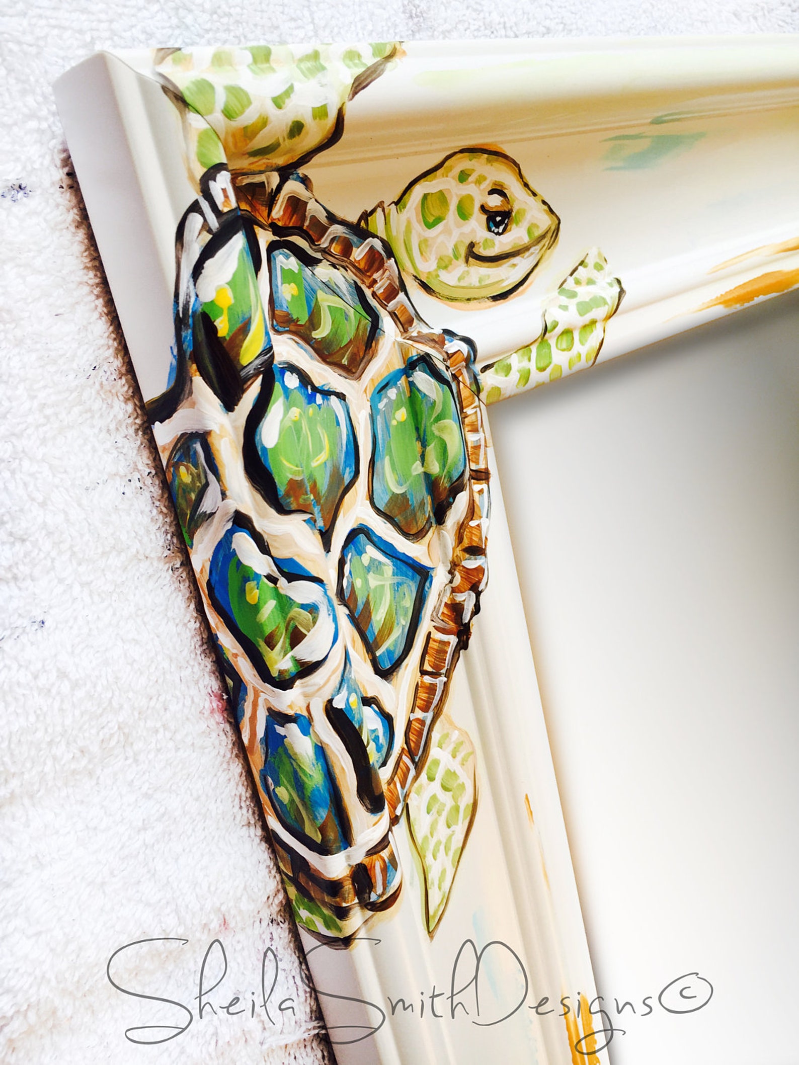 Hand Painted Turtle Mirror, Beach Turtle Mirror, Beach Decor, Beach ...