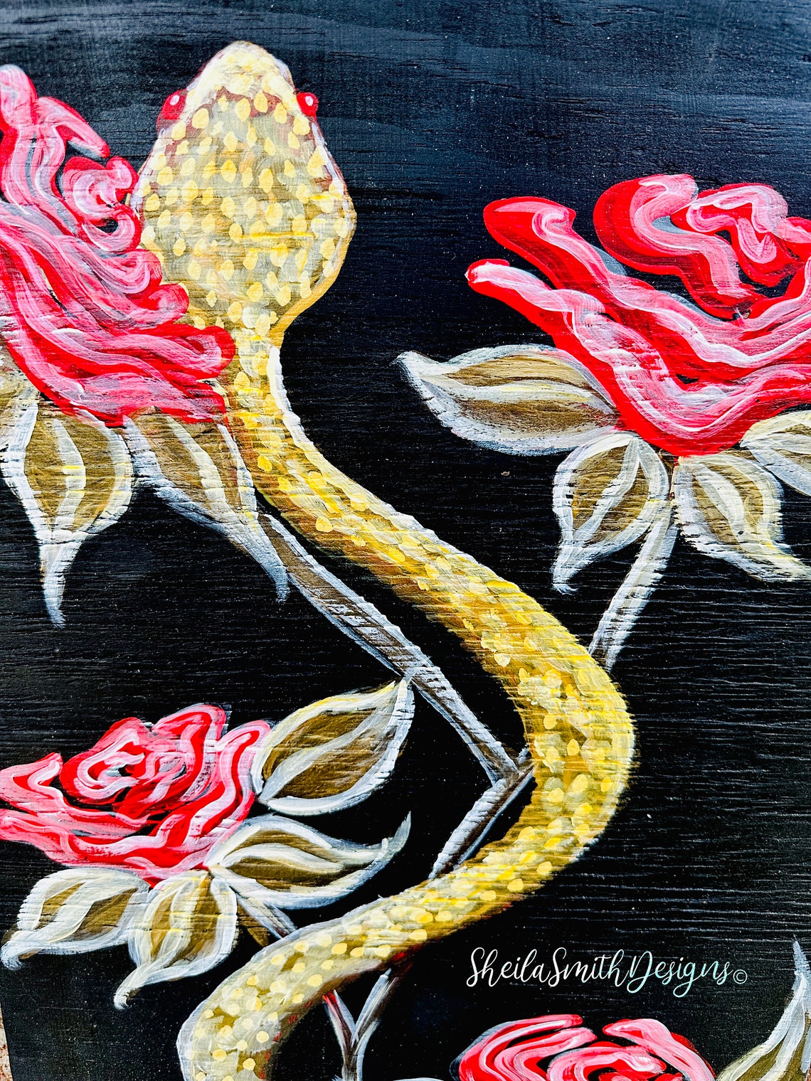 Rose Snake Art, Snake Sign, Serpent, Snake and Rose, Halloween Decor ...