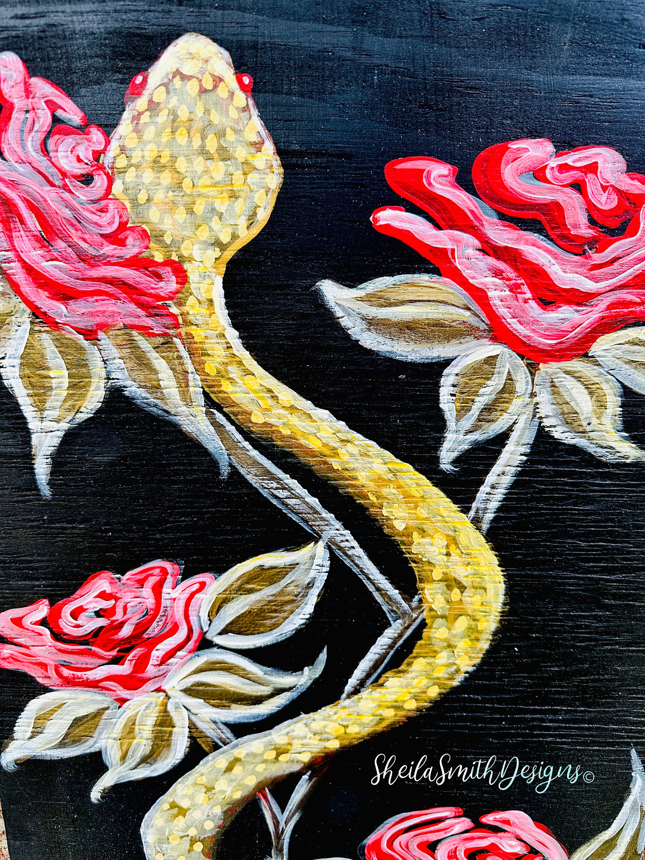Rose Snake Art, Snake Sign, Serpent, Snake and Rose, Halloween Decor ...
