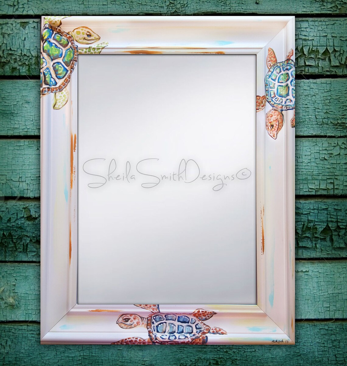 Hand Painted Turtle Mirror, Beach Turtle Mirror, Beach Decor, Beach ...