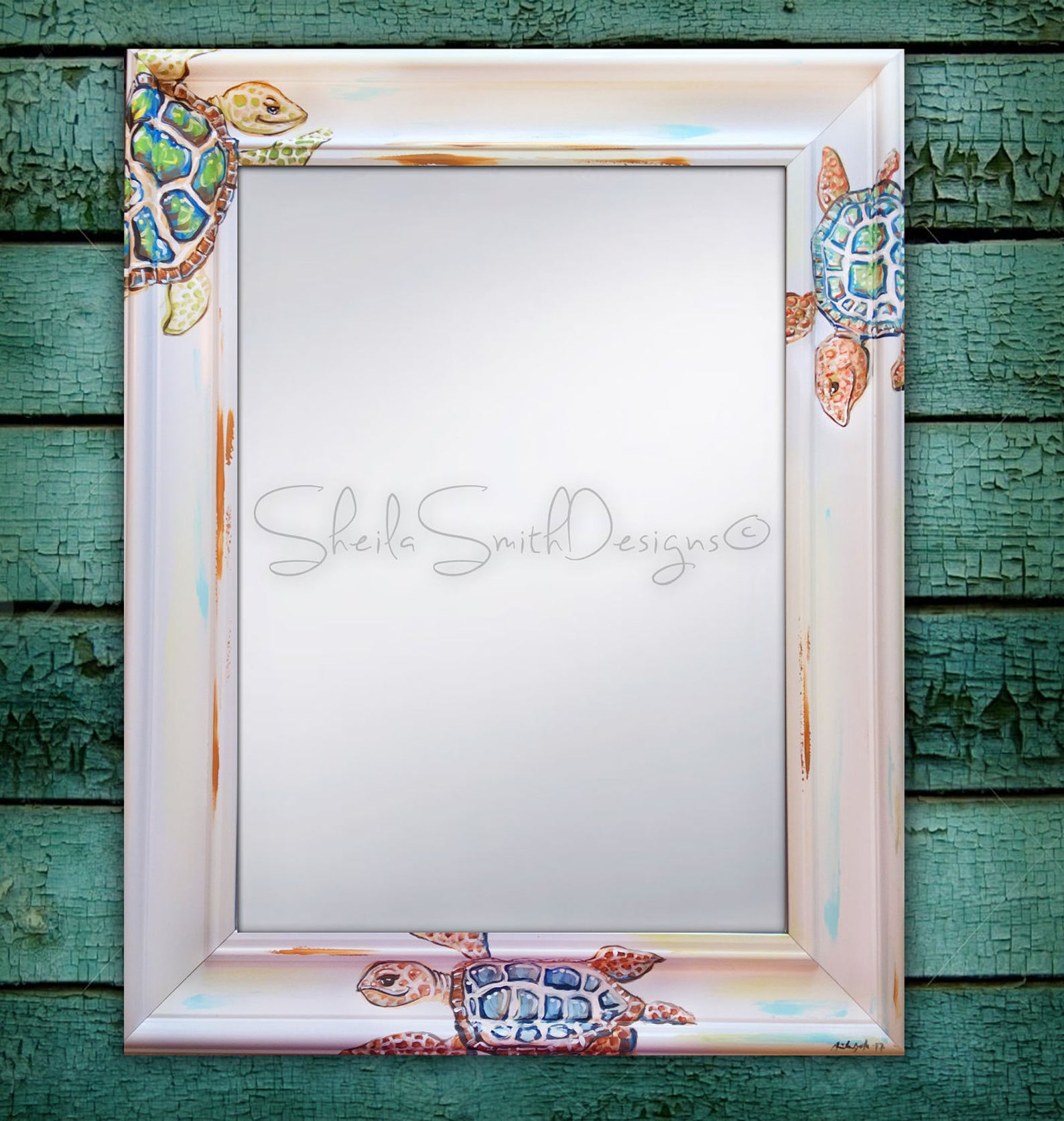 Hand Painted Turtle Mirror, Beach Turtle Mirror, Beach Decor, Beach ...