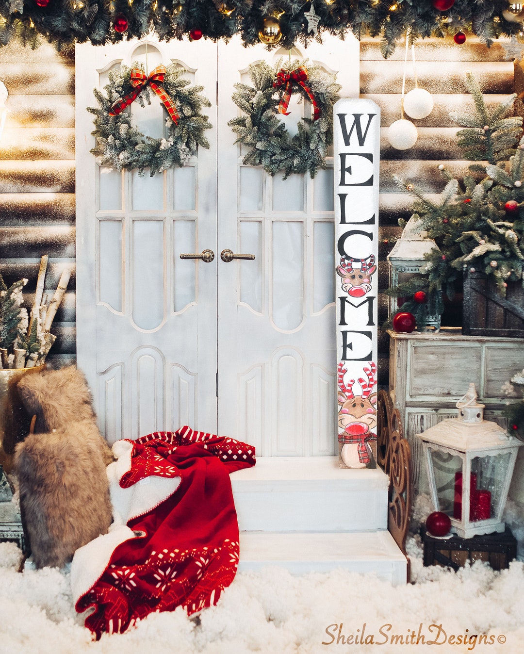 CHRISTMAS Reindeer Welcome SIGN, Winter WELCOME Sign, Rudolph the ...