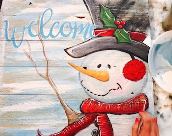 Snowman Welcome Sign Welcome Sign Snowman Decor Christmas - Etsy