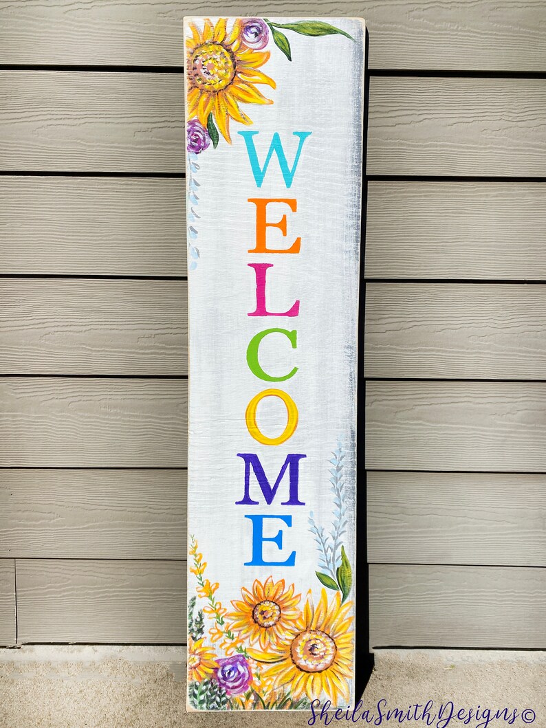 Summer Sign, Porch Sign, Spring Wood Welcome Sign, Vertical Front Door ...
