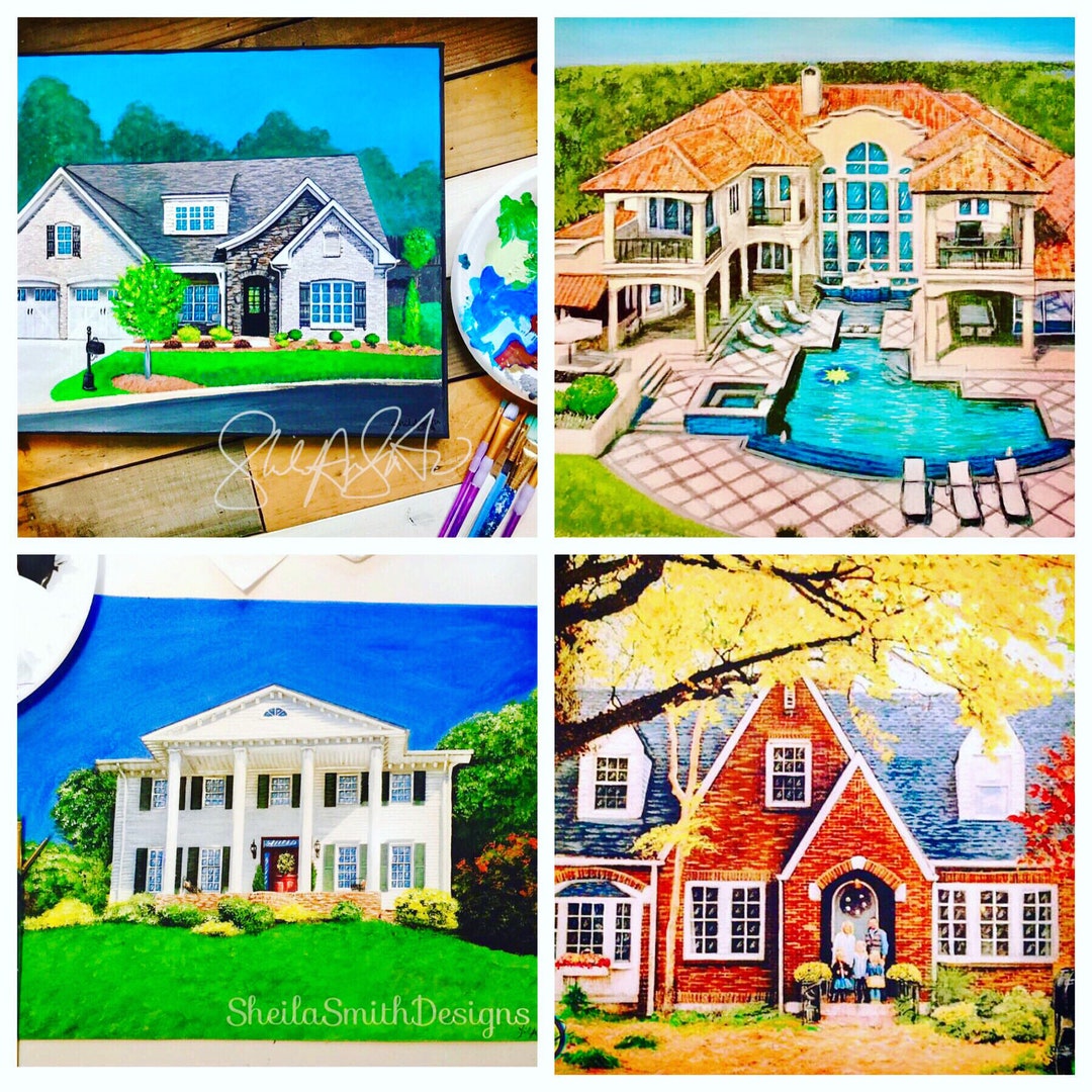 Custom Home Painting, House Portrait, Home Warming Gift, Closing Gift ...