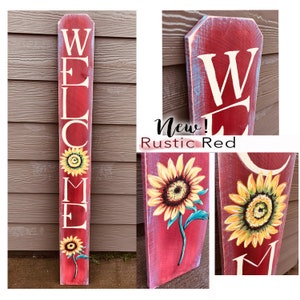 WELCOME SIGN, Rustic Sunflower Wood Welcome Sign, Vertical Front Door ...