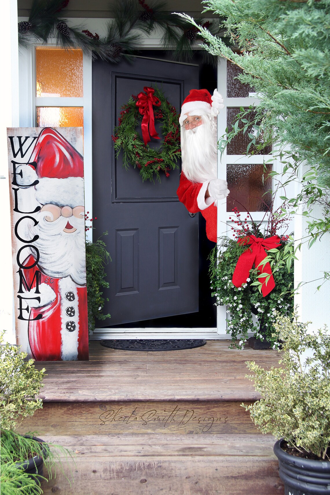 Winter Welcome Santa Sign Santa Sign Vertical Front Door - Etsy