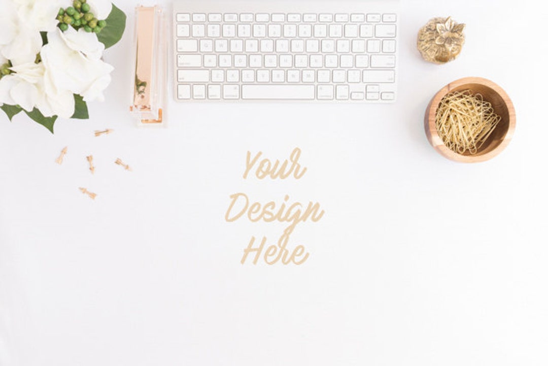 Styled Stock Photography, Top Desktop With Keyboard Mockup, White and ...
