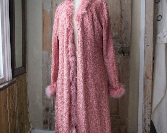 Vintage 1950s Embroidered Pink Dressing Gown Robe Original Marabou ...