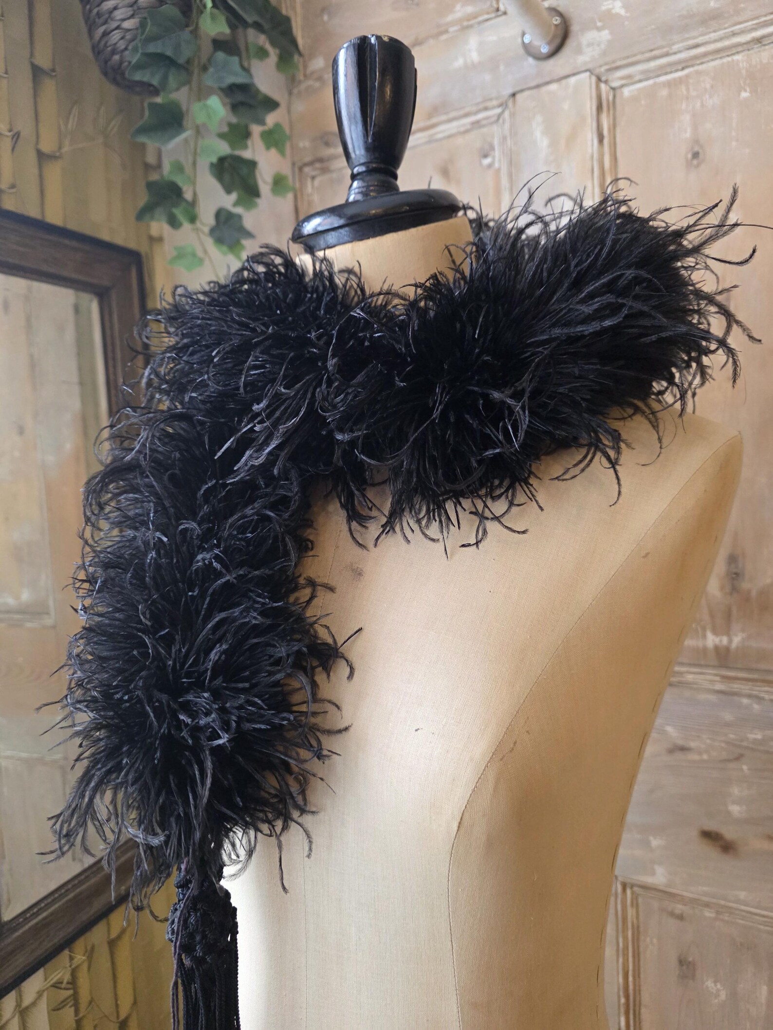 Vintage Early 1900s Black Ostrich Feather Boa Silk Tassels – Flapper ...