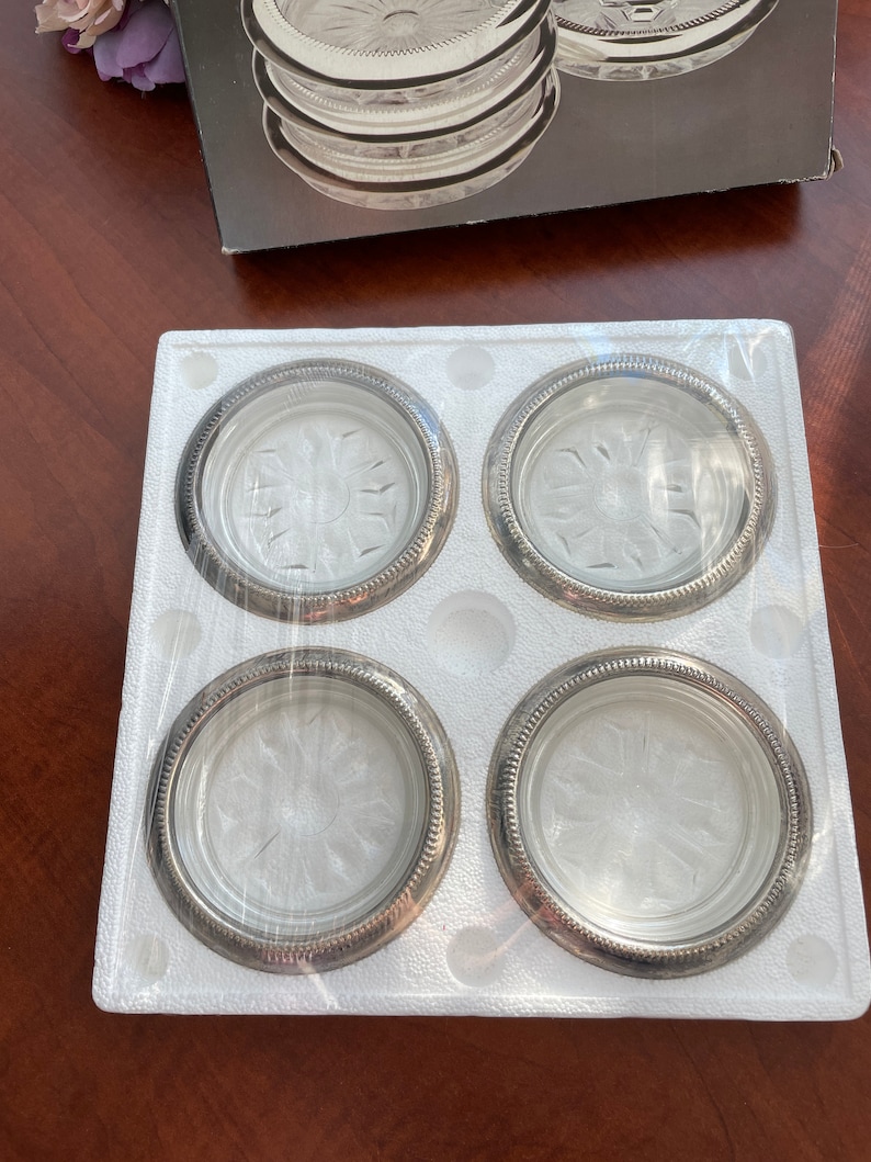 Leonard Four Piece Coaster Set Crystal and Silverplate - Etsy