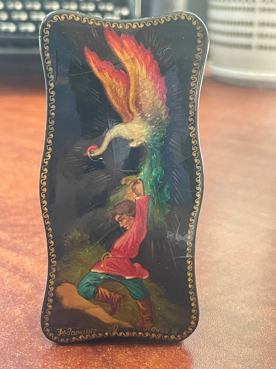 Vintage Small Hand Painted Russian Phoenix Lacquered Jewelry Box ...