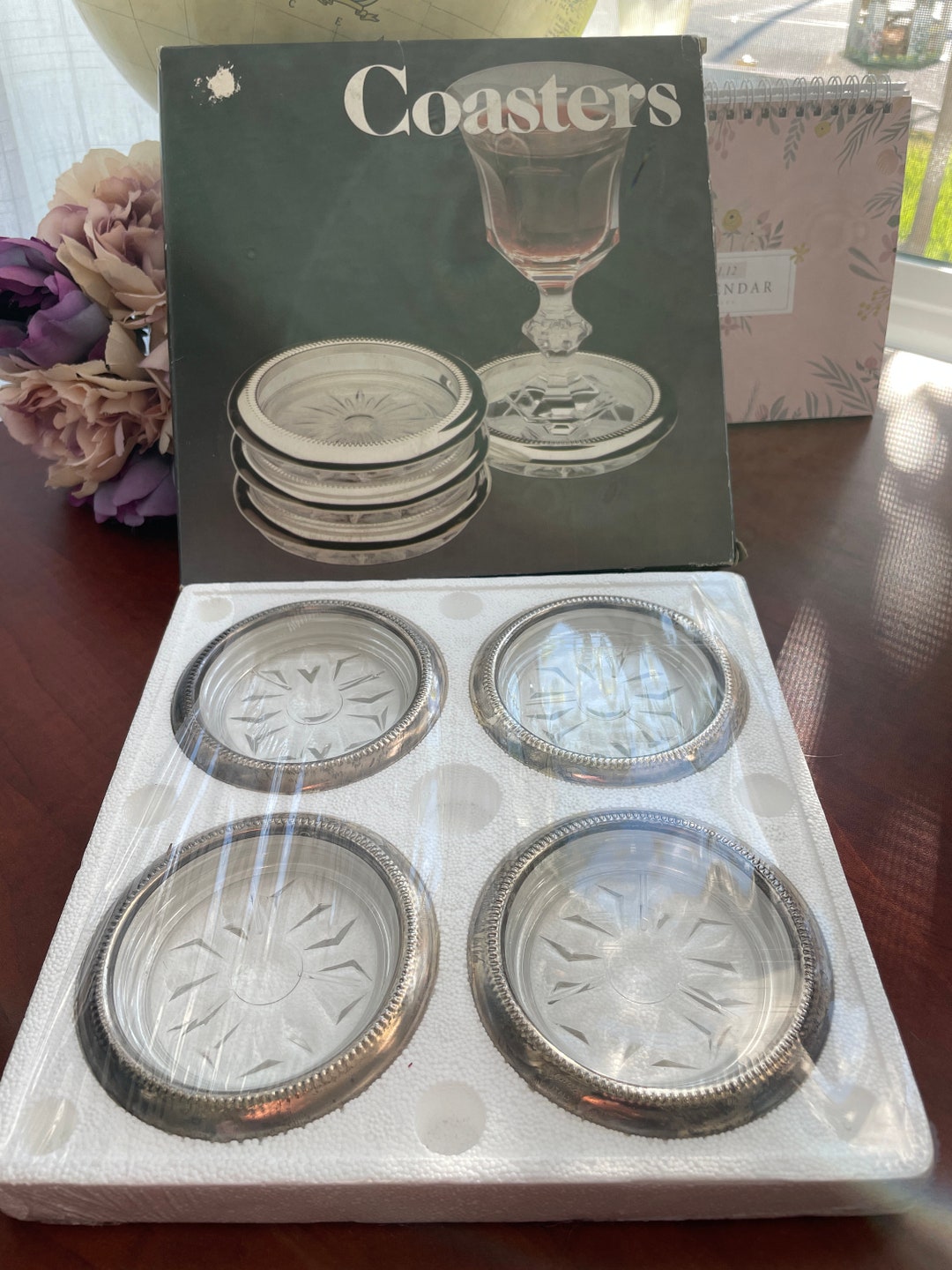 Leonard Four Piece Coaster Set Crystal and Silverplate - Etsy