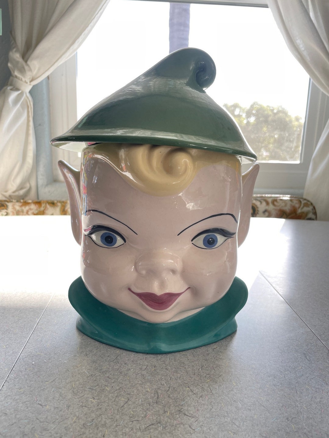 Vintage Elf or Pixie Cookie Jar- Green/blonde - Etsy