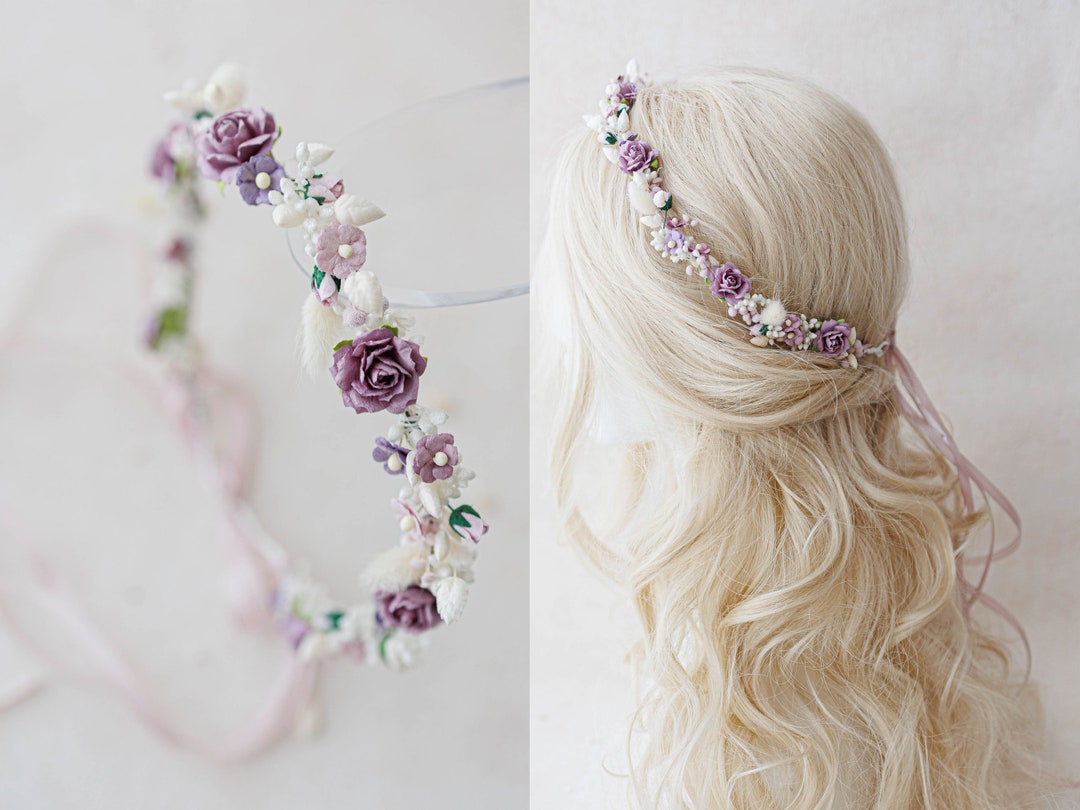 Dusty Violet and Purple Flower Crown, Hair Wreath for Brides ...