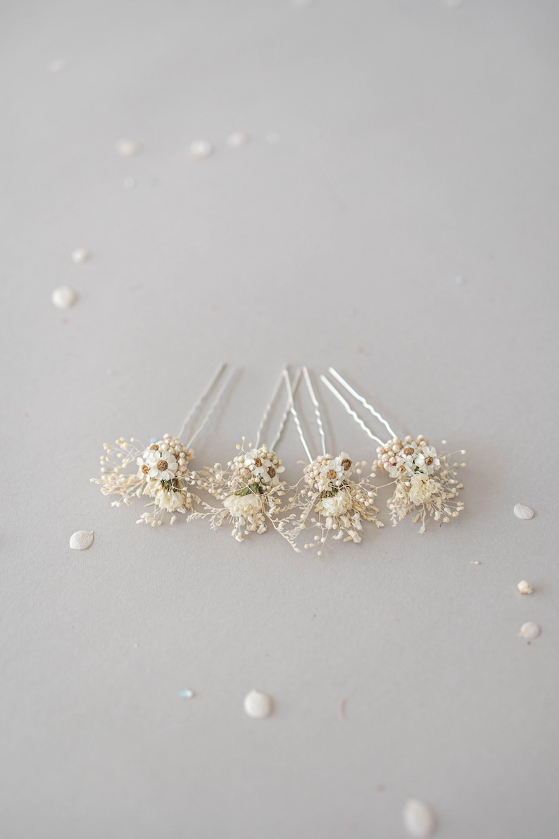 Set of 4 Hair Pins With Preserved and Dried Flowers | Ivory Hair ...