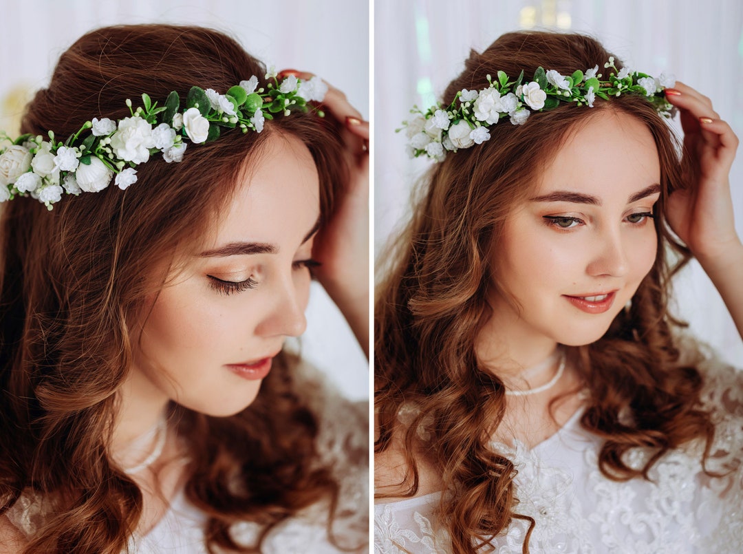 Bridal Flower Crown With Ranunculus, Gypsophila and Eucalyptus Leaves ...