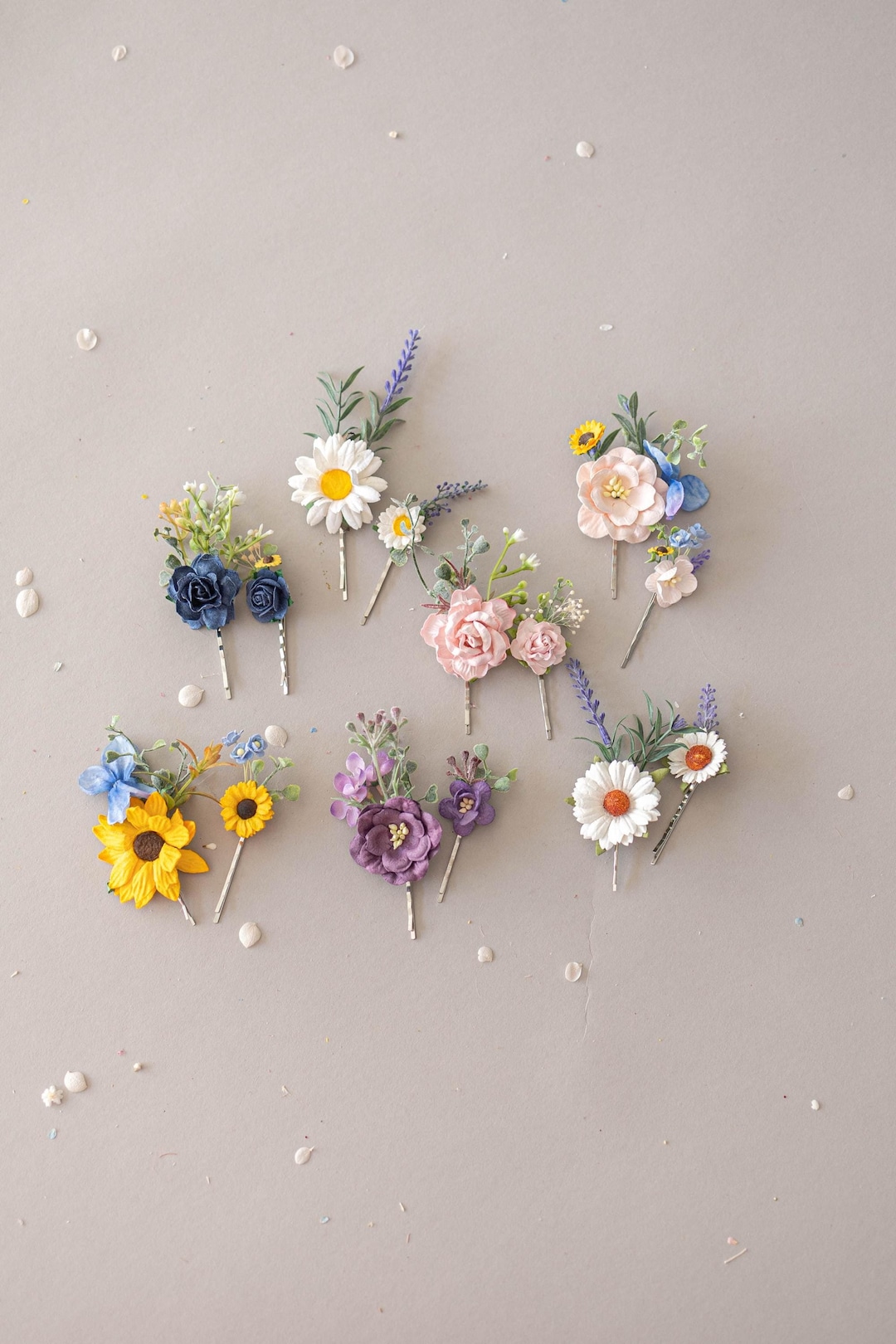 Colorful Hair Pins With Sunflowers. Floral Bobby Pins, Yellow - Blue ...