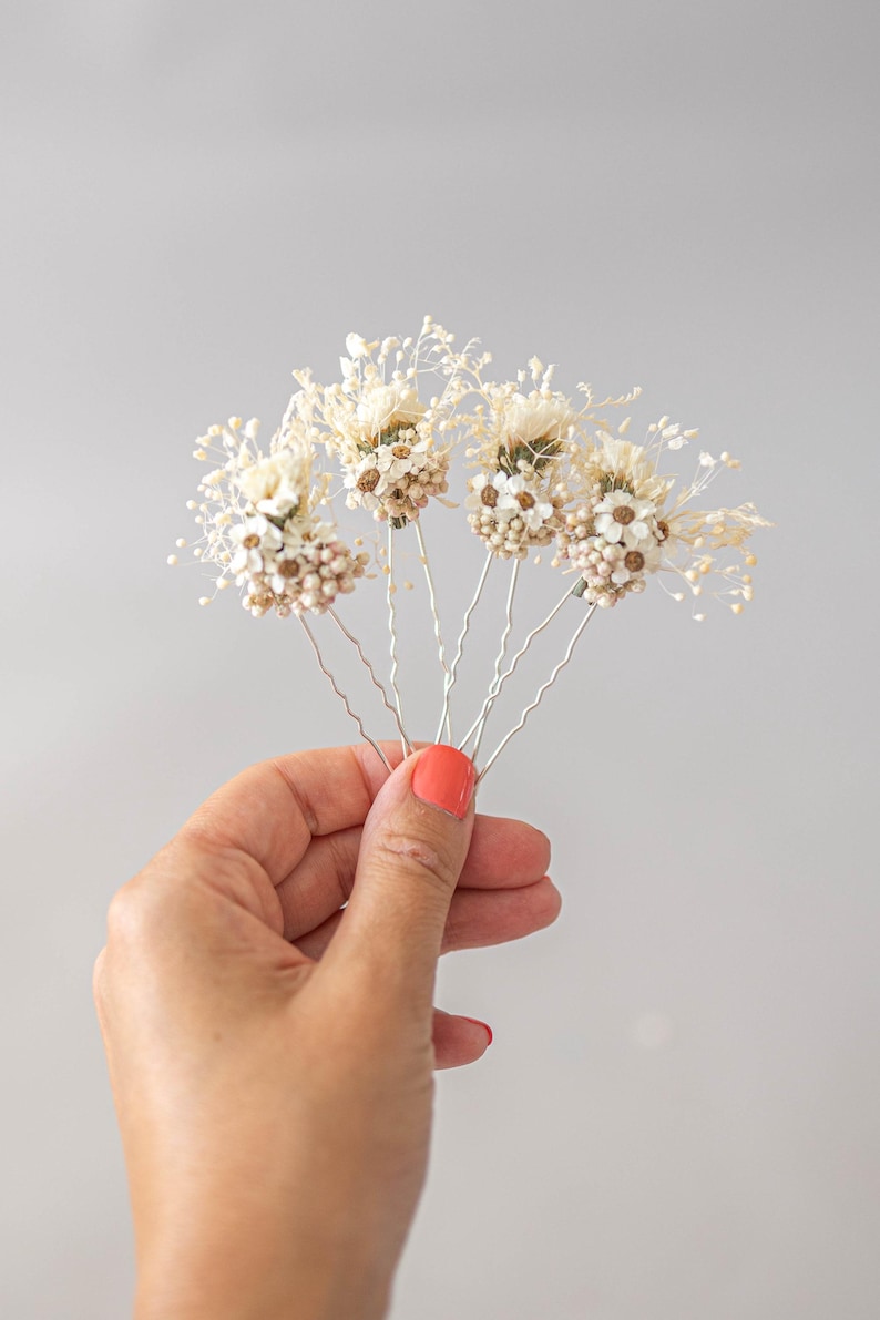 Set of 4 Hair Pins With Preserved and Dried Flowers | Ivory Hair ...