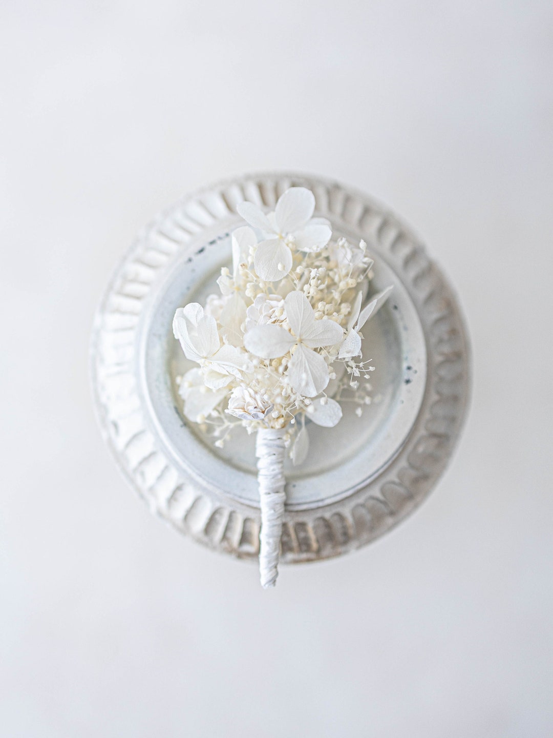 Boutonniere for the Groom With Dried Flowers in Ivory. Buttonhole With ...
