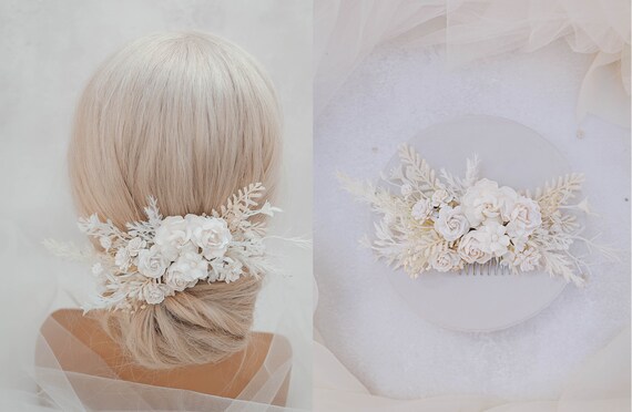Cream hair flower store