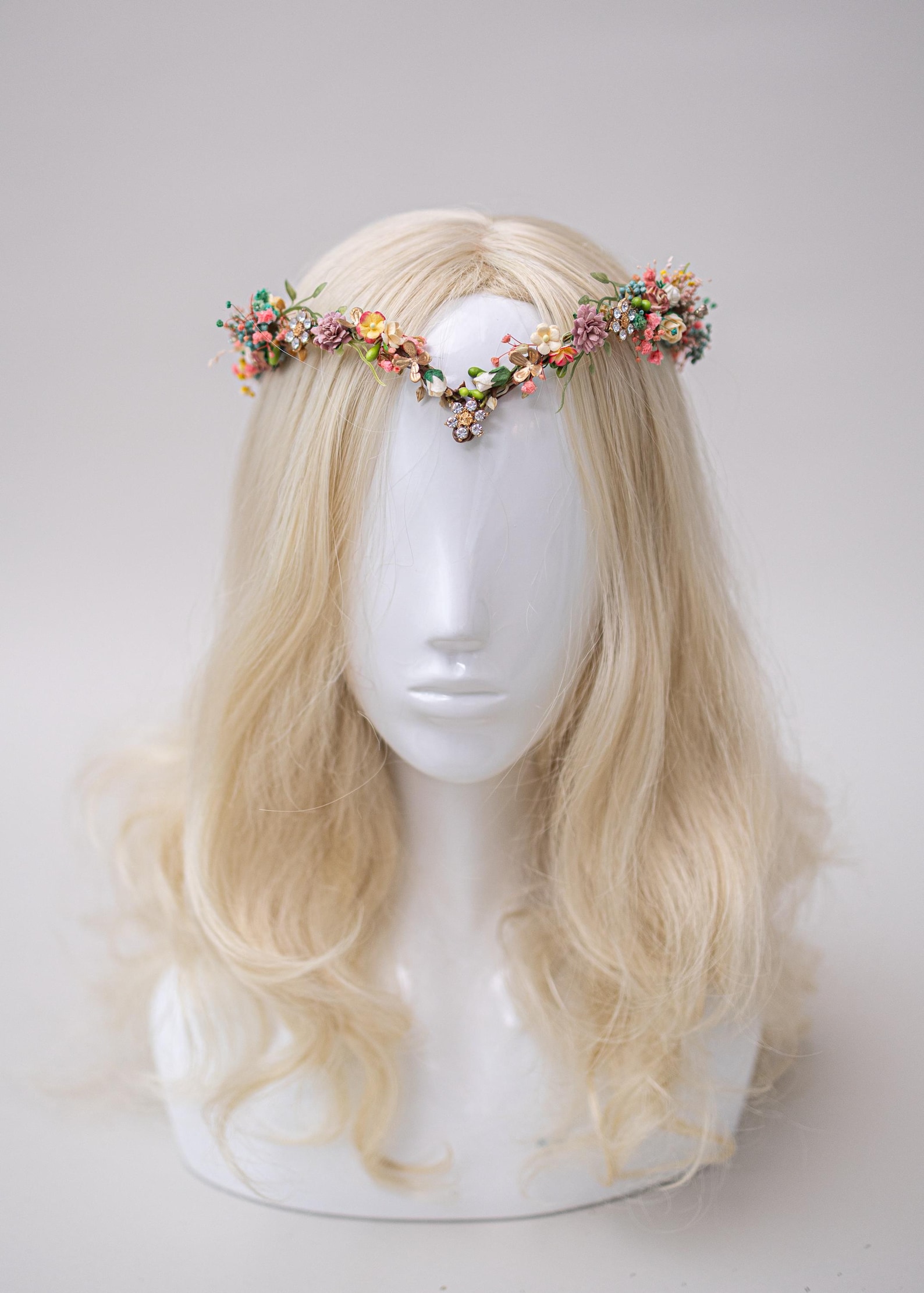 Colorful Elf Tiara, Elven Forest Headpiece With Dried Flowers, Fairy ...