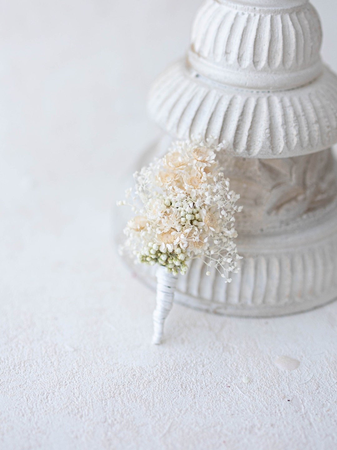 Boutonniere for the Groom With Dried Flowers in Ivory. Buttonhole With ...
