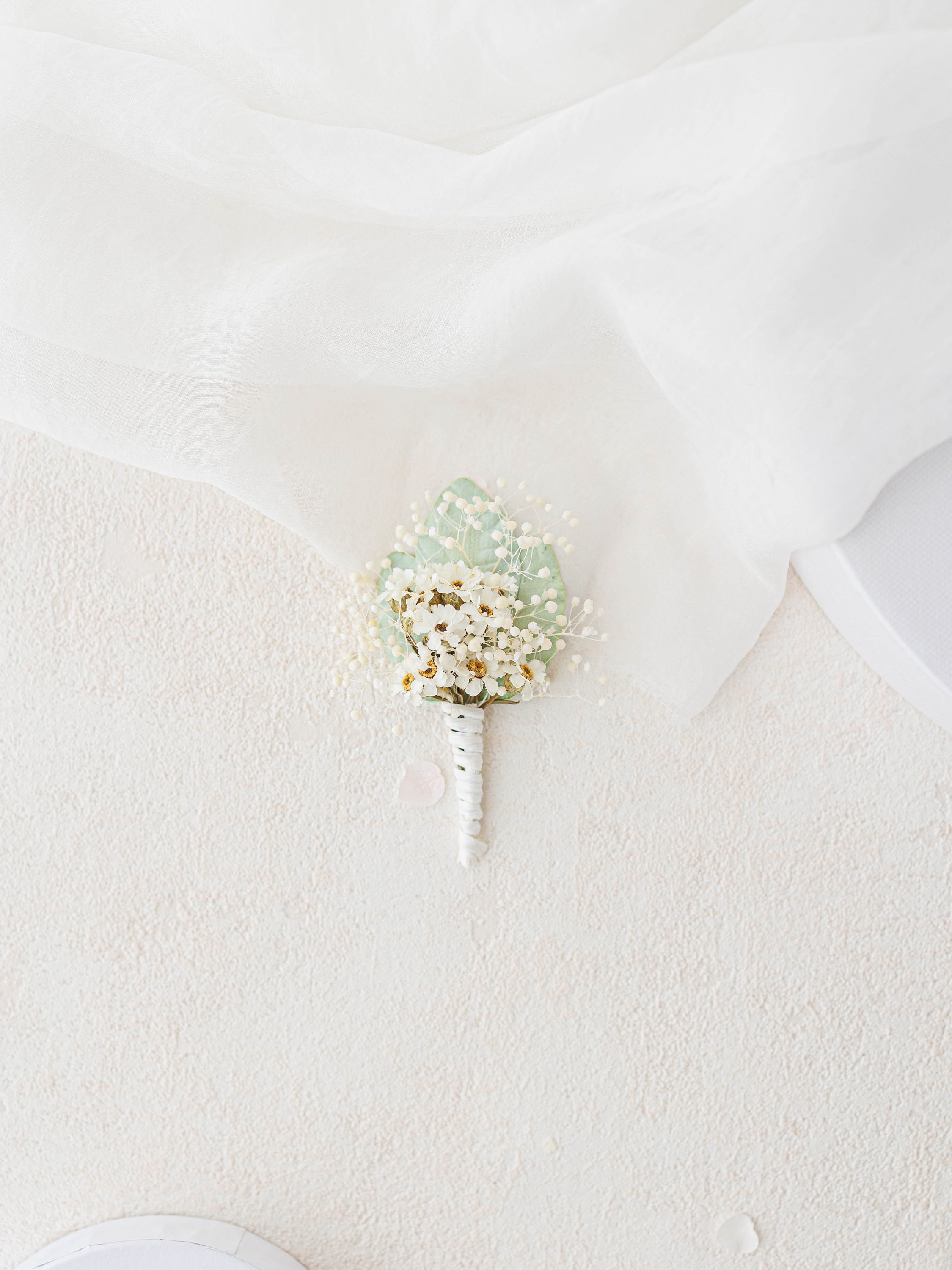 Boutonniere for the Groom With Dried Flowers in Ivory. Buttonhole With ...