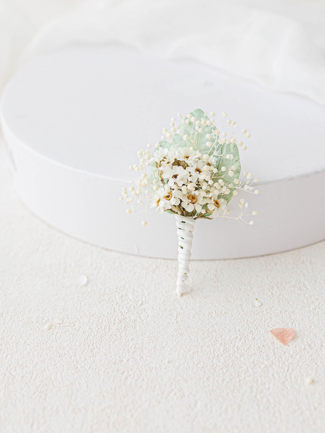 Boutonniere for the Groom With Dried Flowers in Ivory. Buttonhole With ...