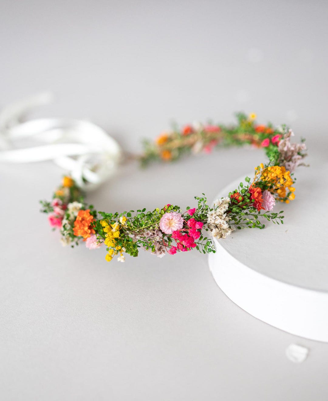 Colorful Flower Crown With Dried Flowers in Orange, Pink, Yellow ...