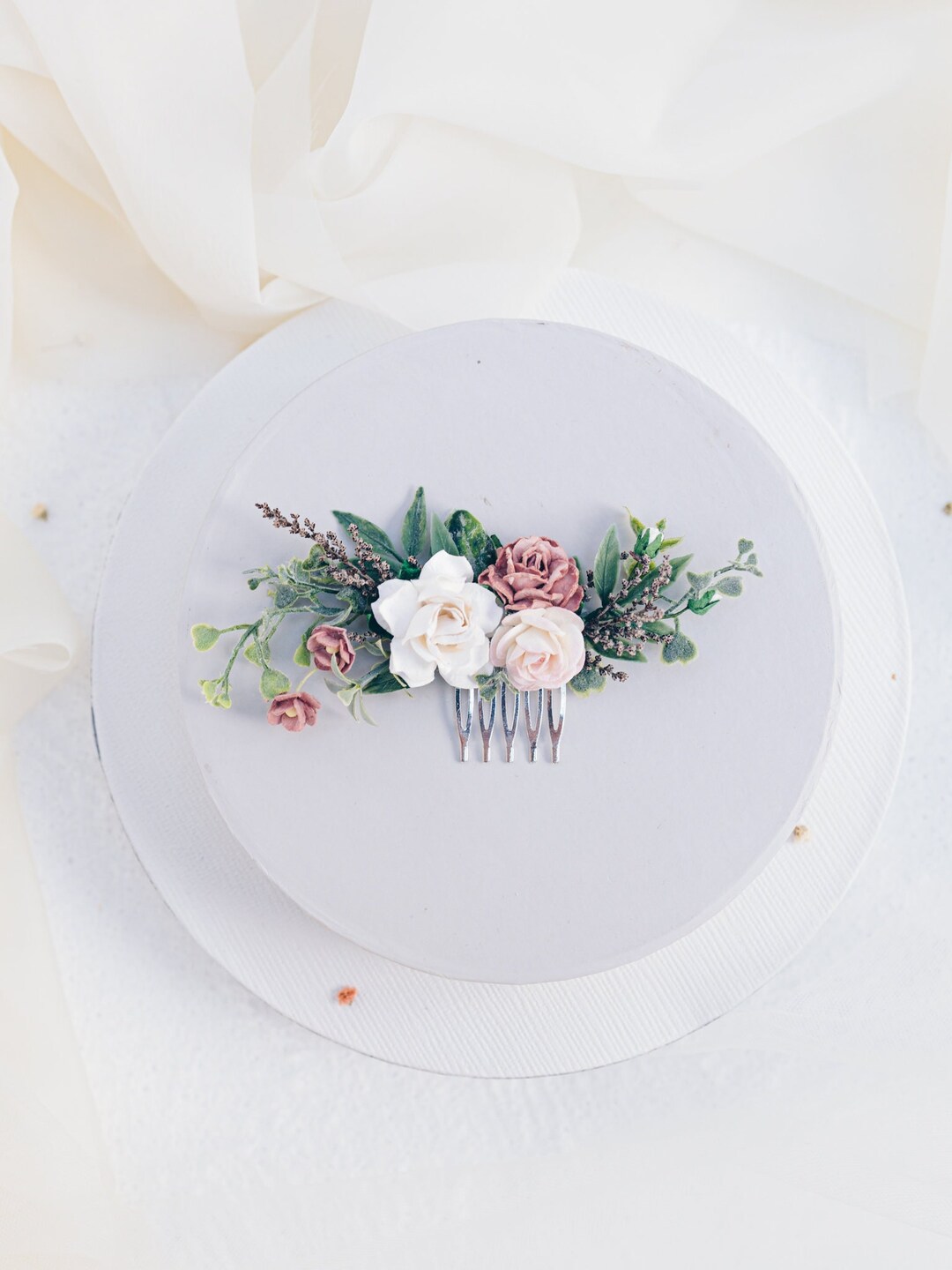 Bridal Hair Comb Dusty Pink Flowers, Eucalyptus Leaves, Preserved ...