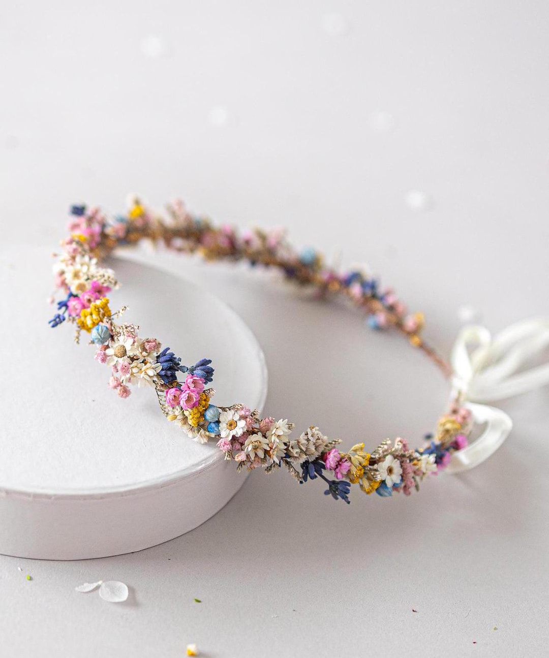Colorful Flower Crown With Dried Flowers, Daisies and Lavender. Bridal ...