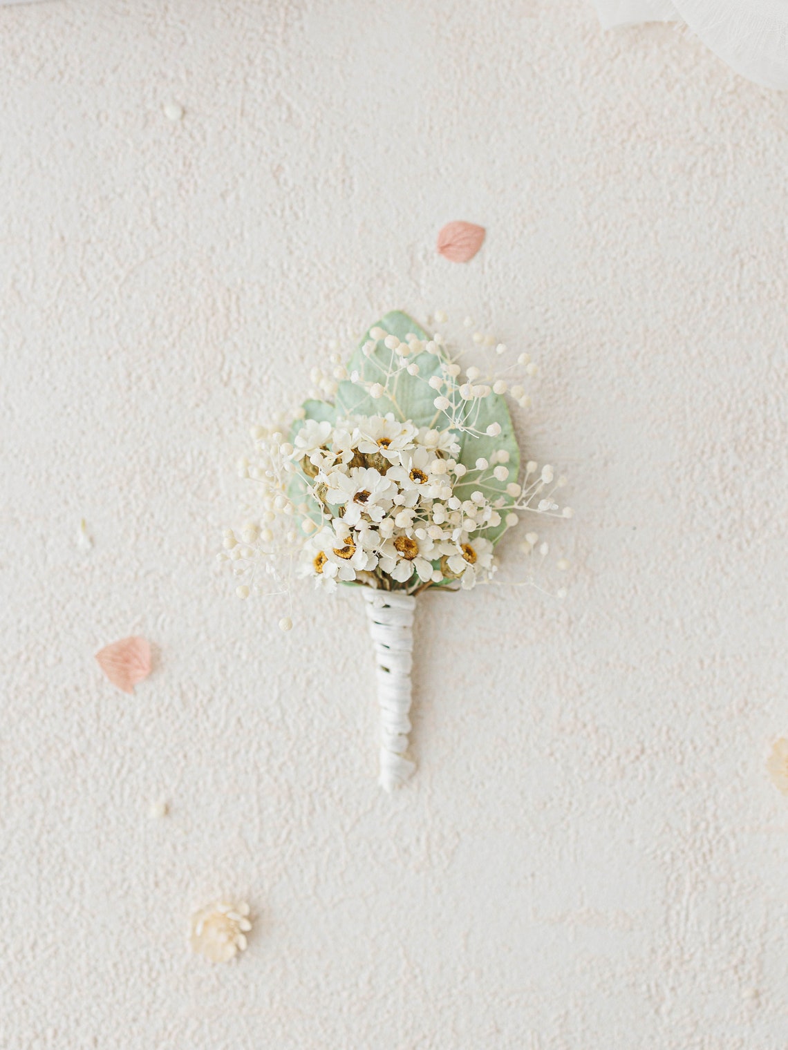 Boutonniere for the Groom With Dried Flowers in Ivory. Buttonhole With ...